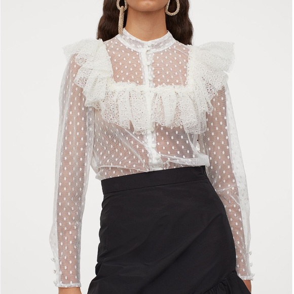 H&M | Tops | Sandra Mansour X Hm White Flounced Tulle Blouse | Poshmark